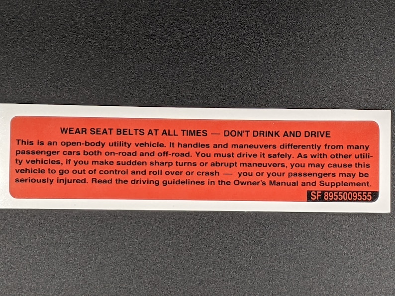 Y J Replacement Sun Visor Safety Label - Etsy