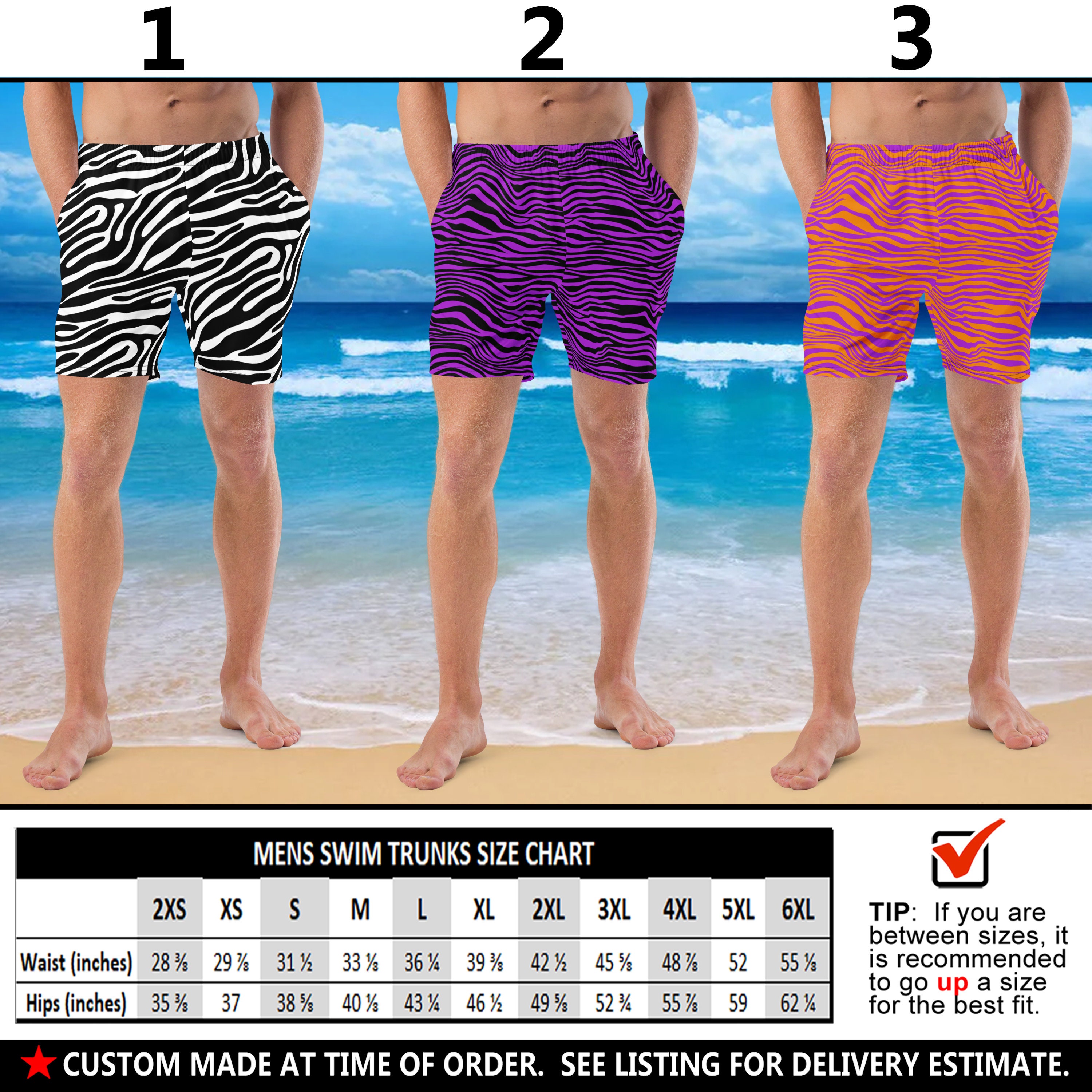 Men's Zebra Stripes Swim Trunks 1 Animal Print Jungle Safari Summer ...