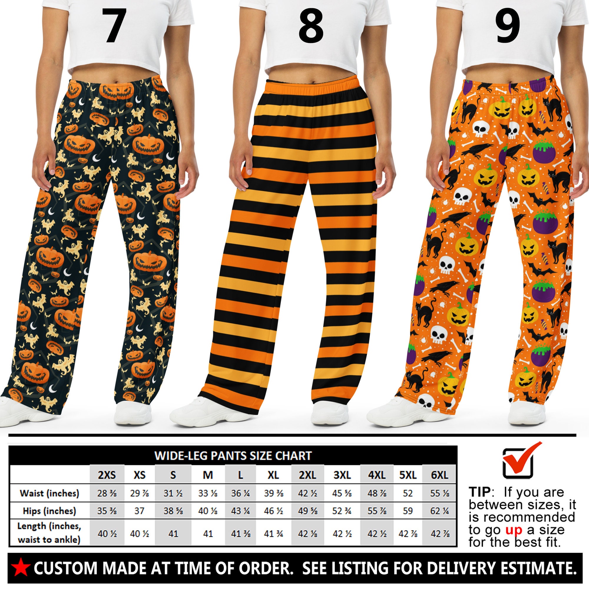 Women's Halloween Pants #1 - Wide Leg - Pumpkins Stripes Bats Orange ...