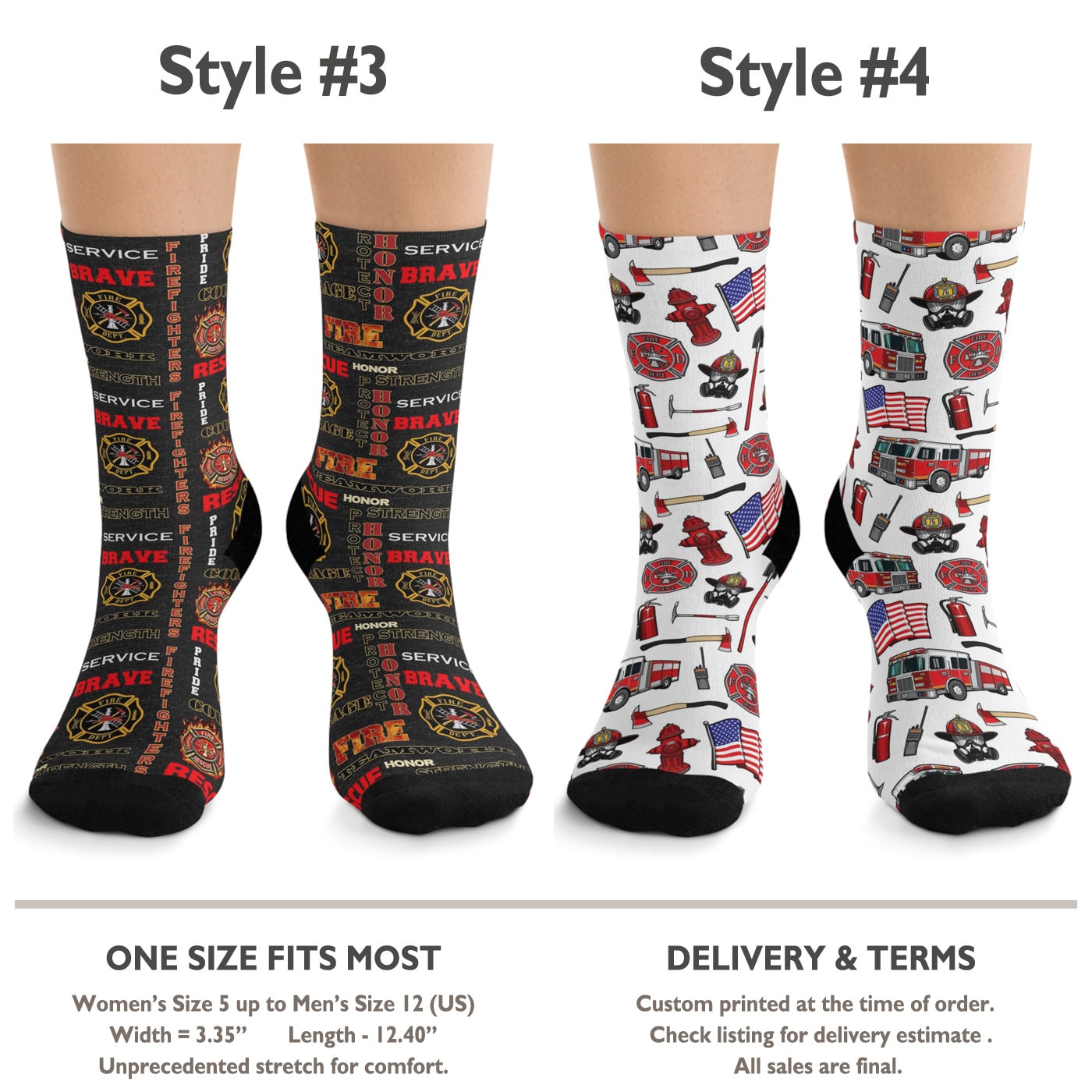 Firefighter Crew Socks 1 Unisex Premium Quality Thin Red Line American ...