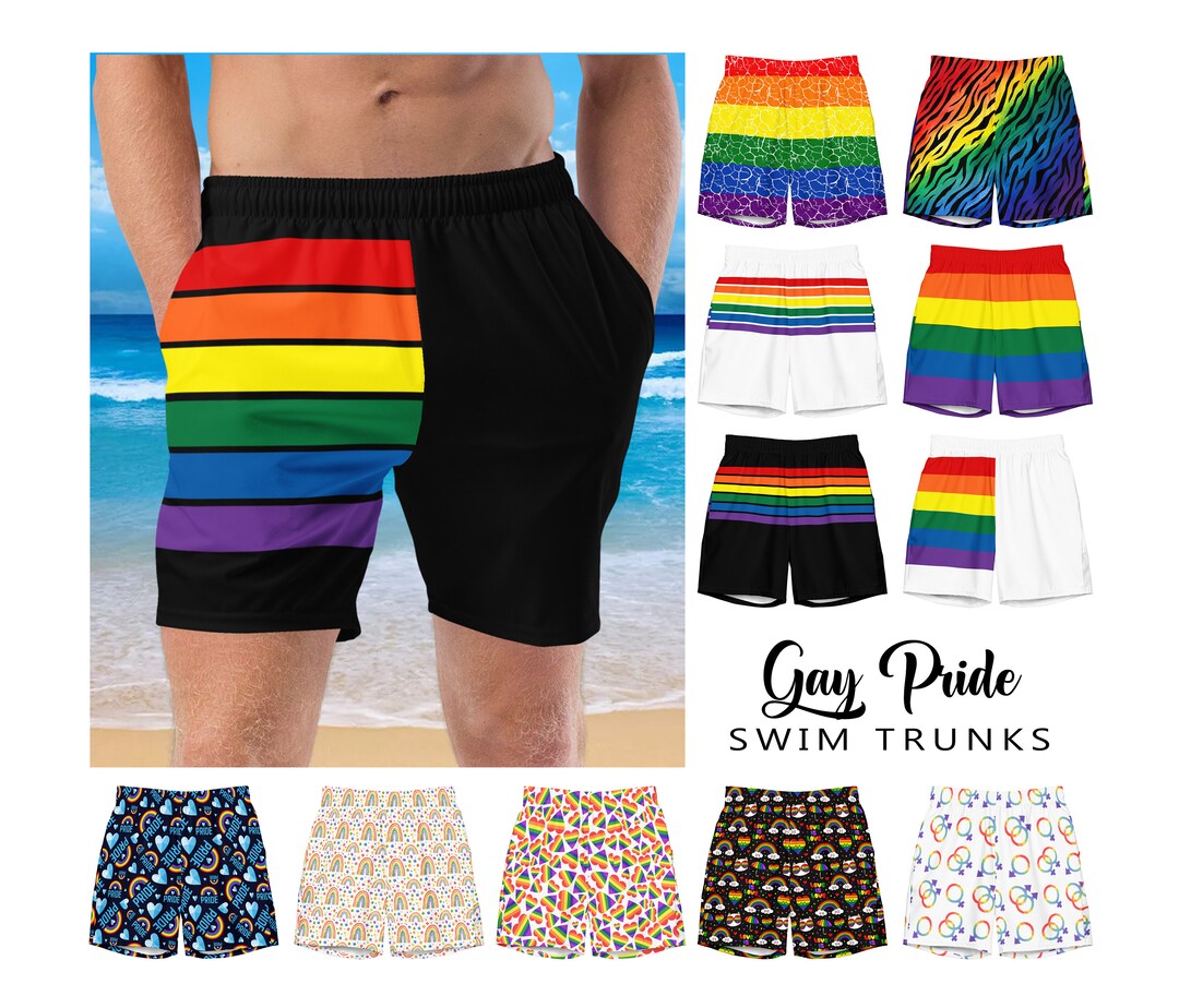Men's Gay Pride Swim Trunks 1 Pride Month Parade Rainbow Stripes ...