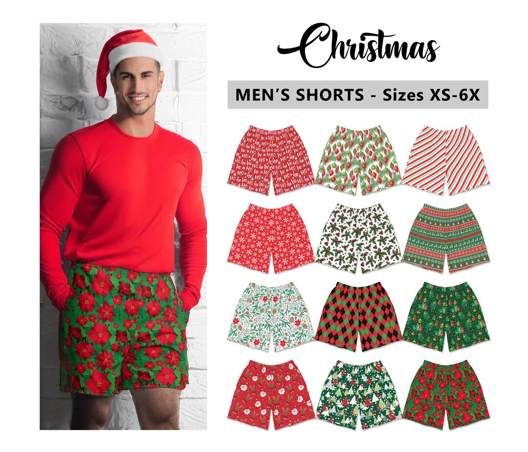 Men's Christmas Athletic Shorts #1 - Santa Candy Cane Ornament Bulb ...