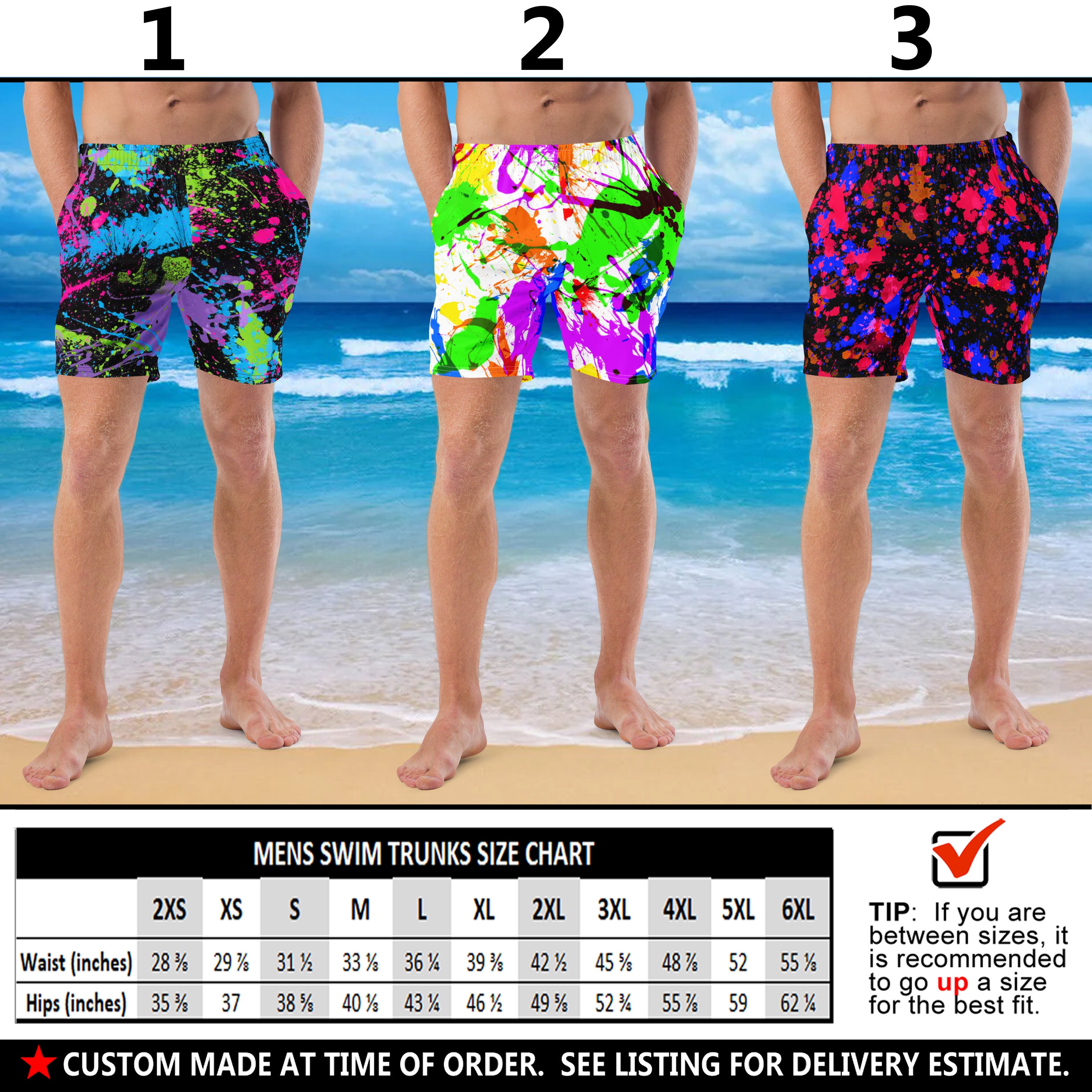 Men's Retro Neon Paint Splatter Swim Trunks 1 80s 90s - Etsy