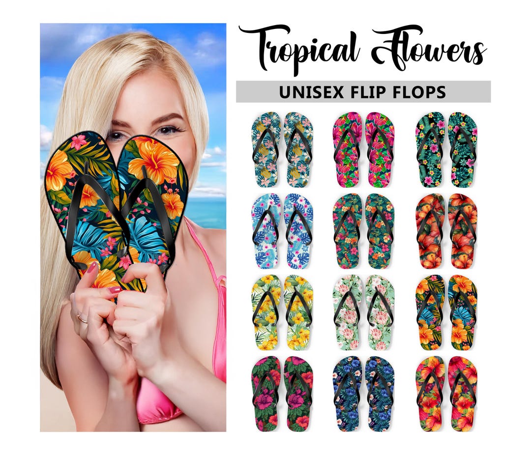 Tropical Flowers Unisex Flip Flops #1 - Floral Hibiscus Beach Island ...