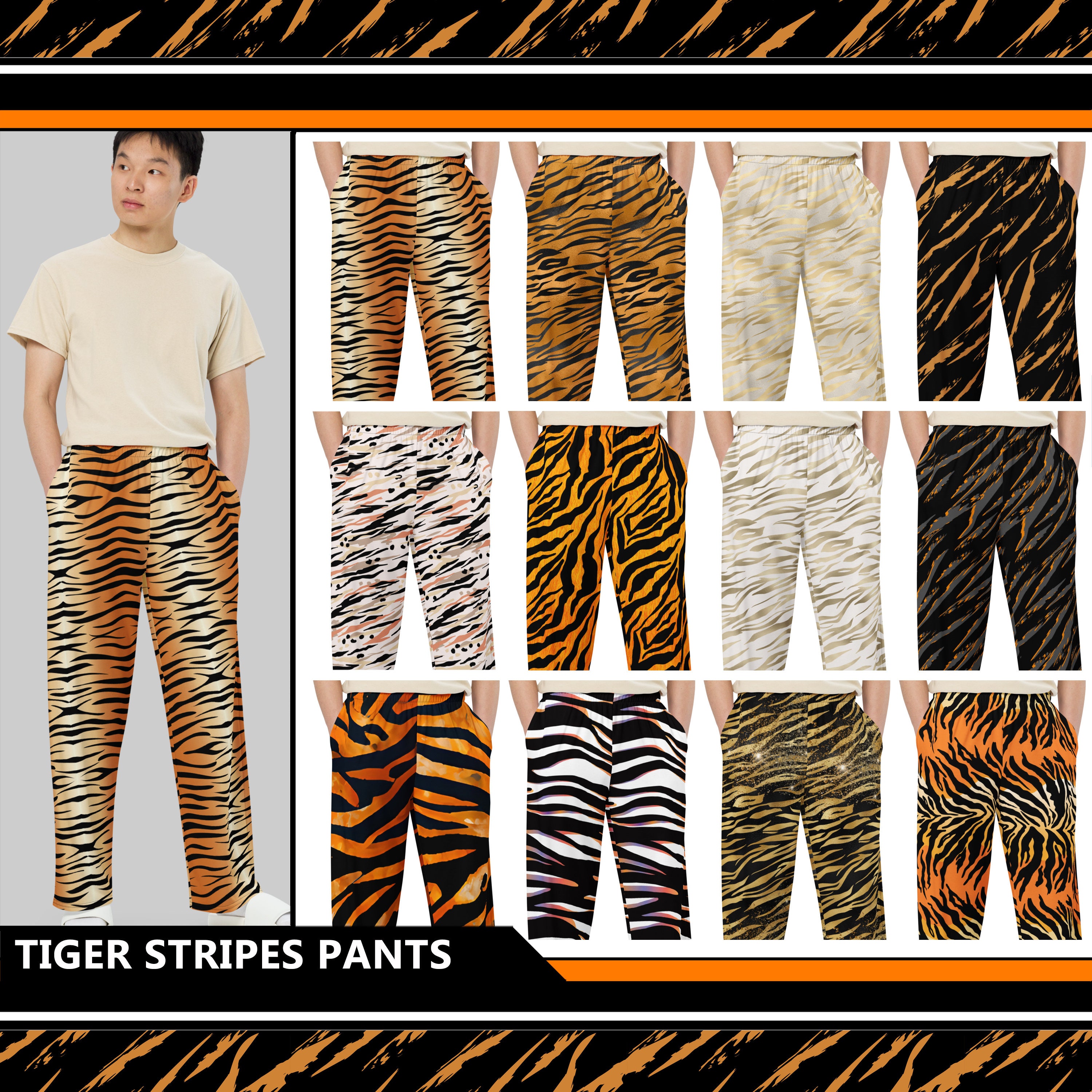 Men's Tiger Stripes Pants 1 Wide Leg Pants Animal Print Big Jungle Cat ...