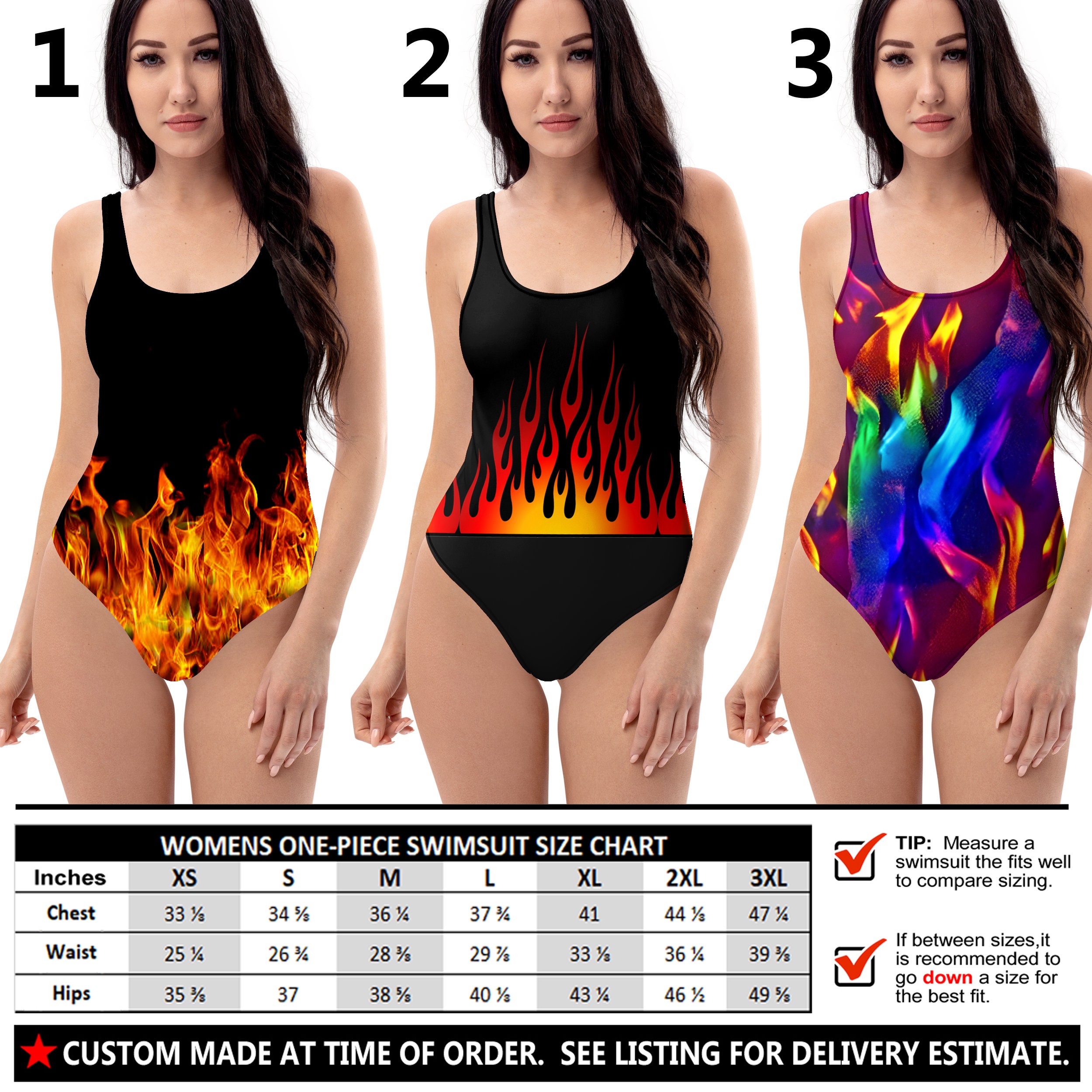 Women's Fire Flames Swimsuit #1 - One Piece Tank Swimsuit - Bathing Suit Fiery Flaming Flames ...