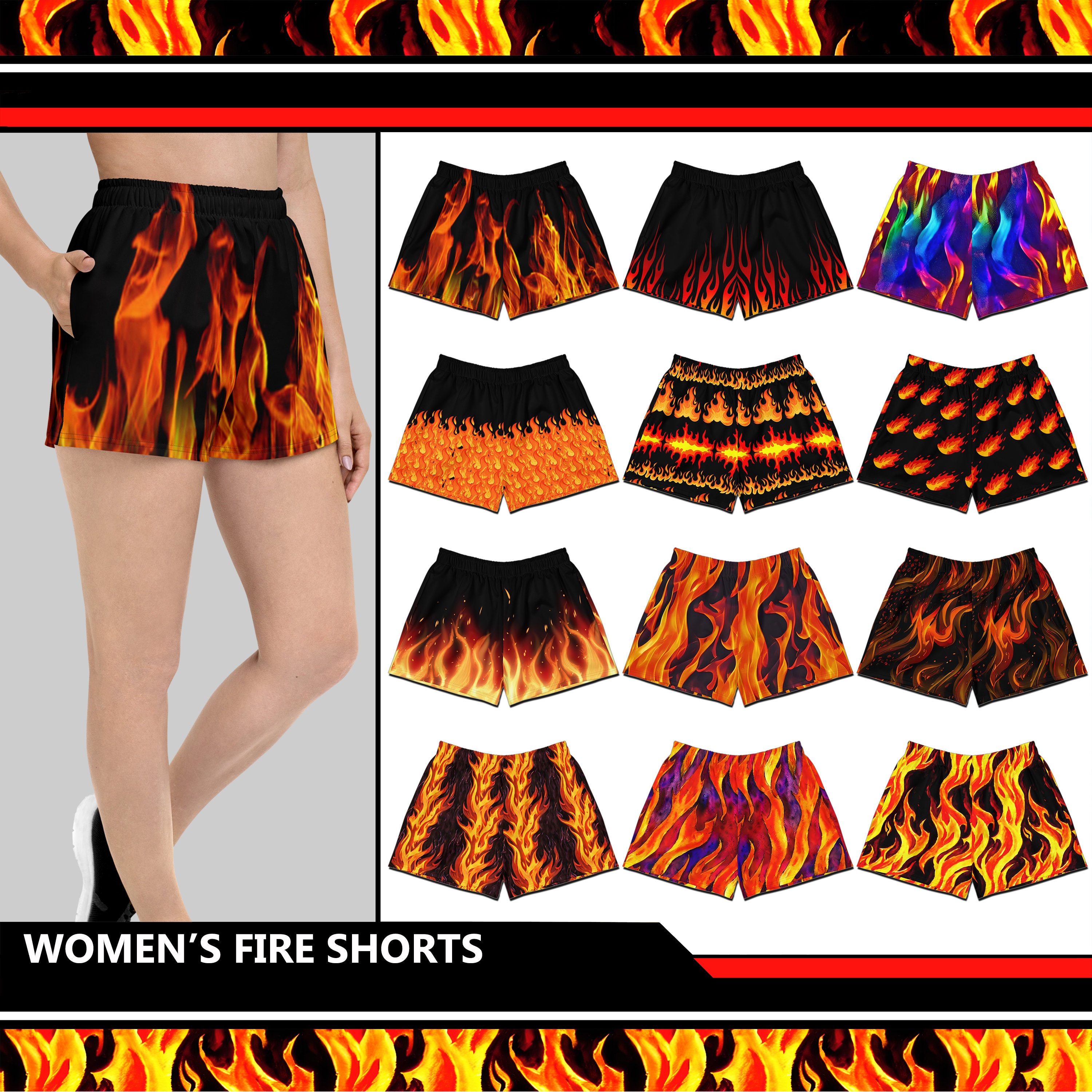 Women's Fire Flames Shorts 1 Athletic Shorts Flaming Flames Girl on ...