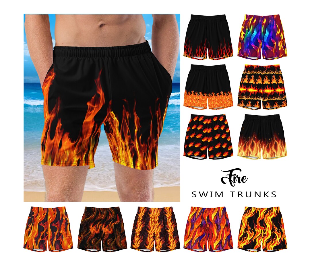 Men's Fire Flames Swim Trunks #1 Fiery Flaming Flames Firefighter ...