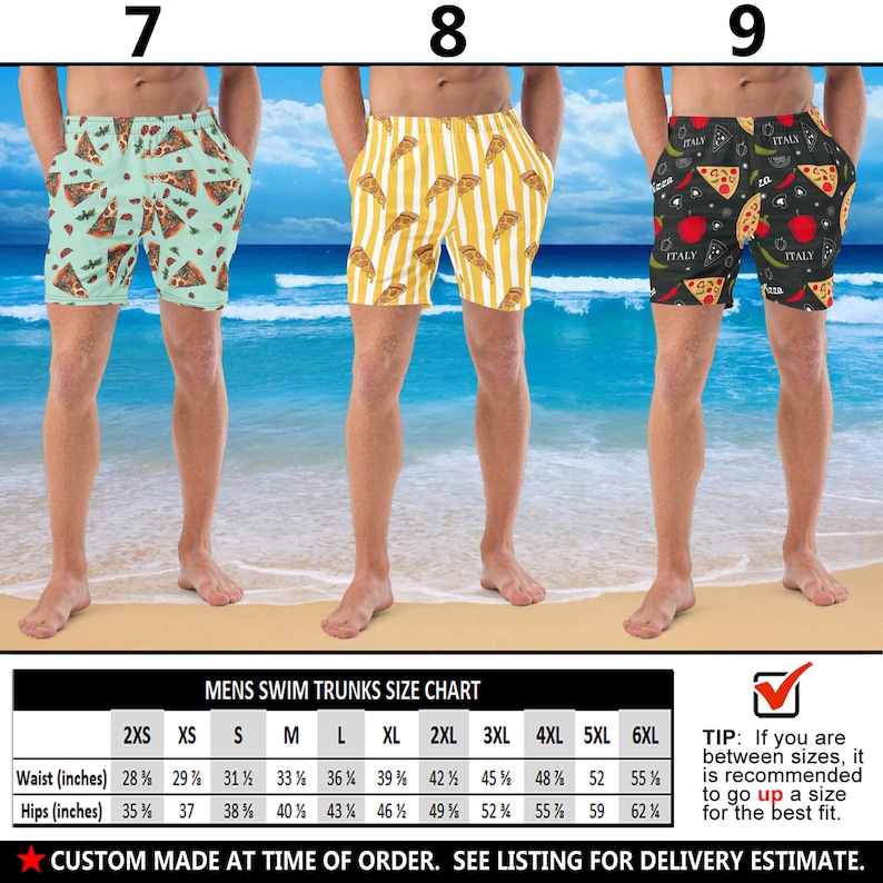 Men's Italian Pepperoni Cheese Pizza Swim Trunks 1 Pizza Lovers Slice ...