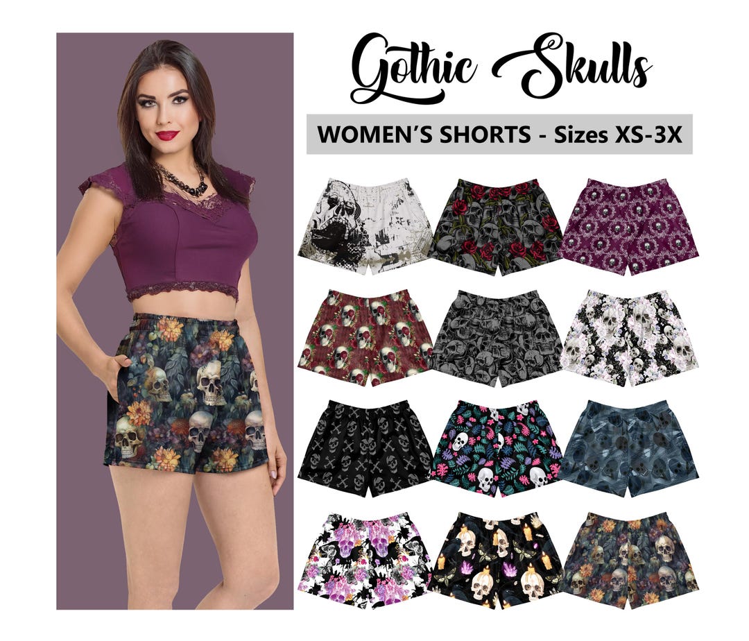 Women's Gothic Skulls Shorts #1 - Athletic Shorts - Skulls Red Roses ...