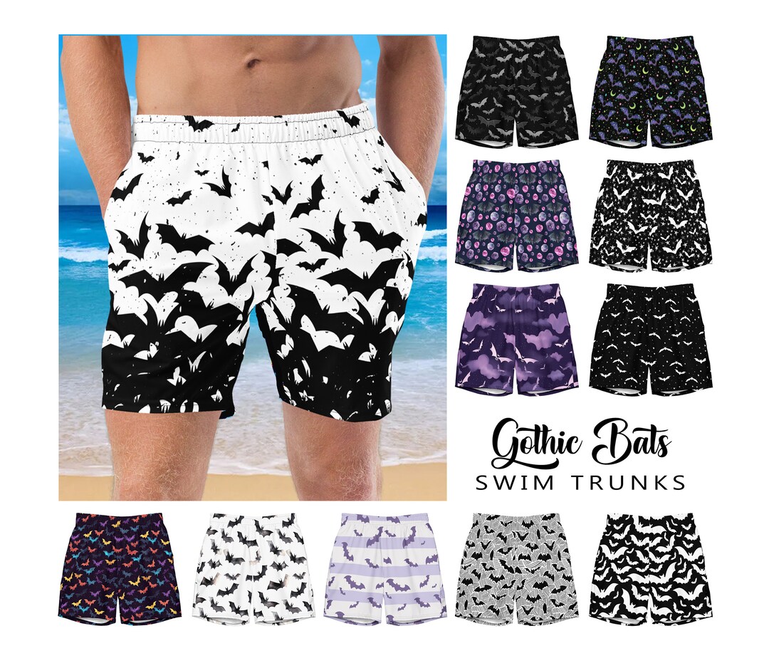 Men's Gothic Bats Swim Trunks #4 - Goth Halloween Black White Bats ...