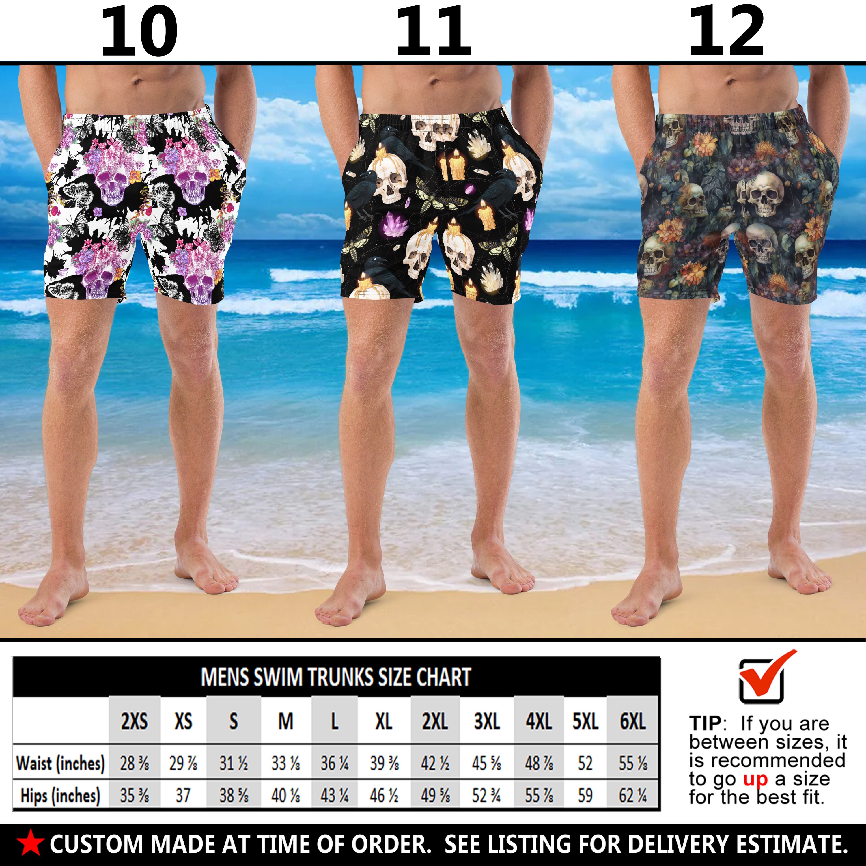 Men's Gothic Skulls Swim Trunks 1 Skulls Red Roses Goth - Etsy