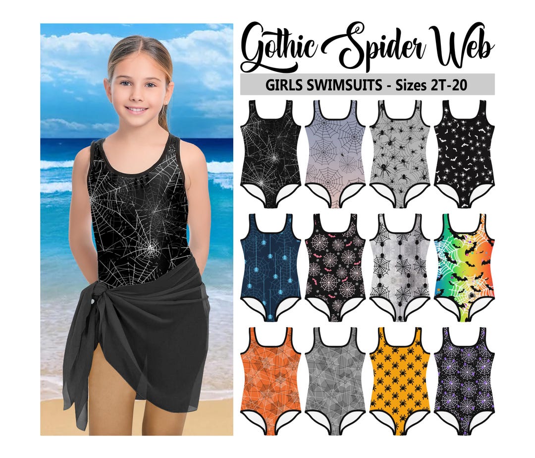 Kids Gothic Spider Web Swimsuit #2 - Sizes 2T-20 - Baby Teens Bathing ...