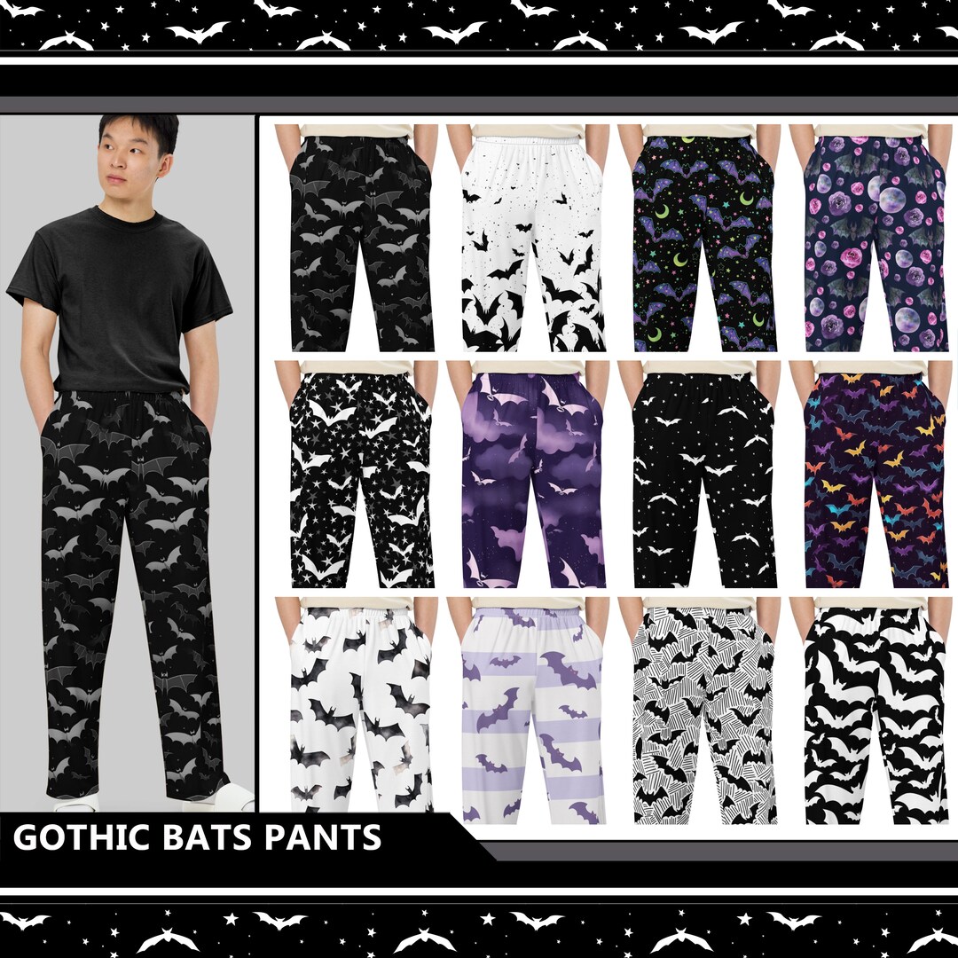 Men's Gothic Bats Pants 4 Wide Leg Pants Goth Fashion Halloween Black ...