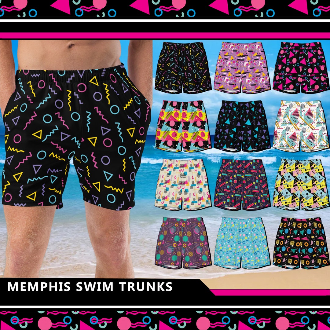 Men's Retro Neon 80s 90s Swim Trunks 7 Glow Party Memphis - Etsy