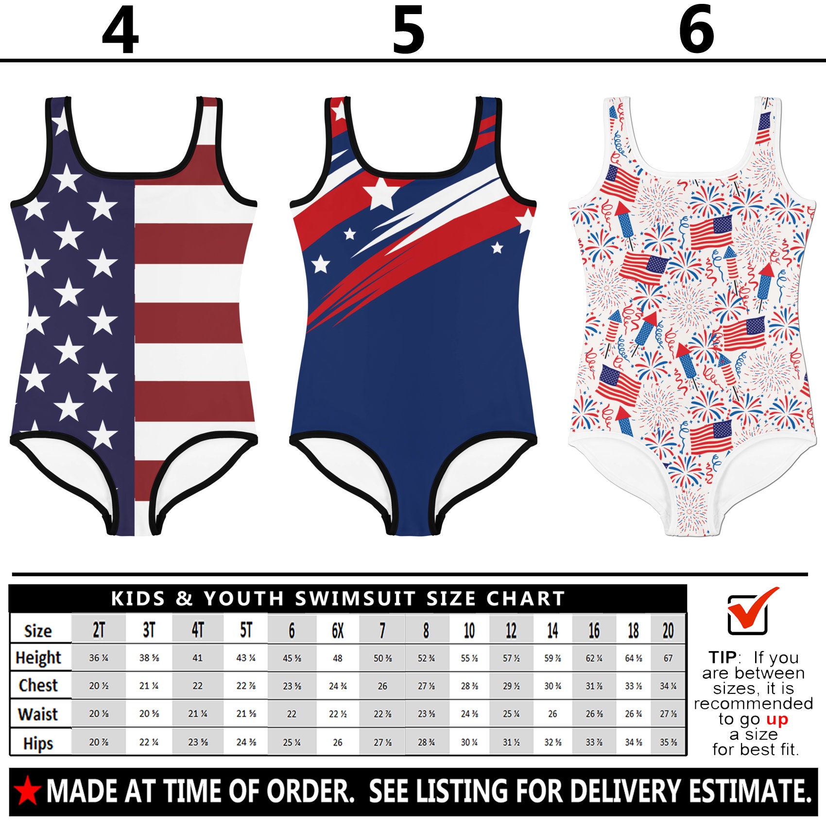 Kids Patriotic USA Swimsuit 1 Sizes 2T-20 Baby Teens Bathing Suit ...