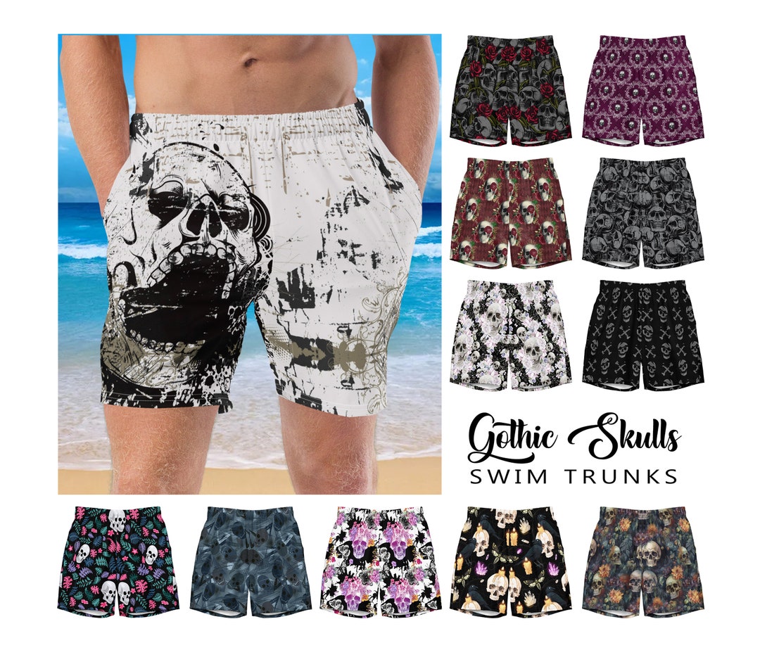 Men's Gothic Skulls Swim Trunks #1 - Skulls Red Roses Goth Horror Dark ...