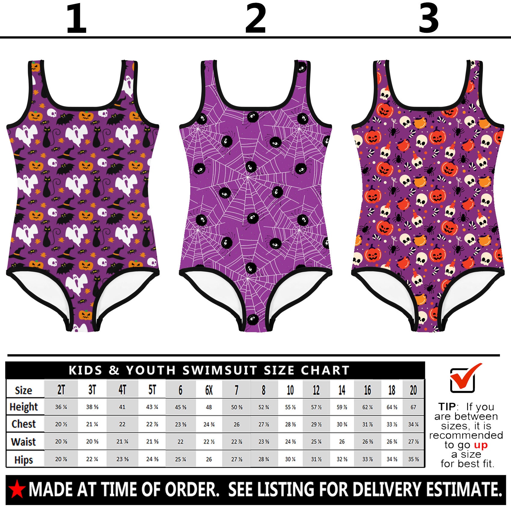 Kids Halloween Swimsuit 2 Sizes 2T-20 Baby Children's Teens Bathing ...