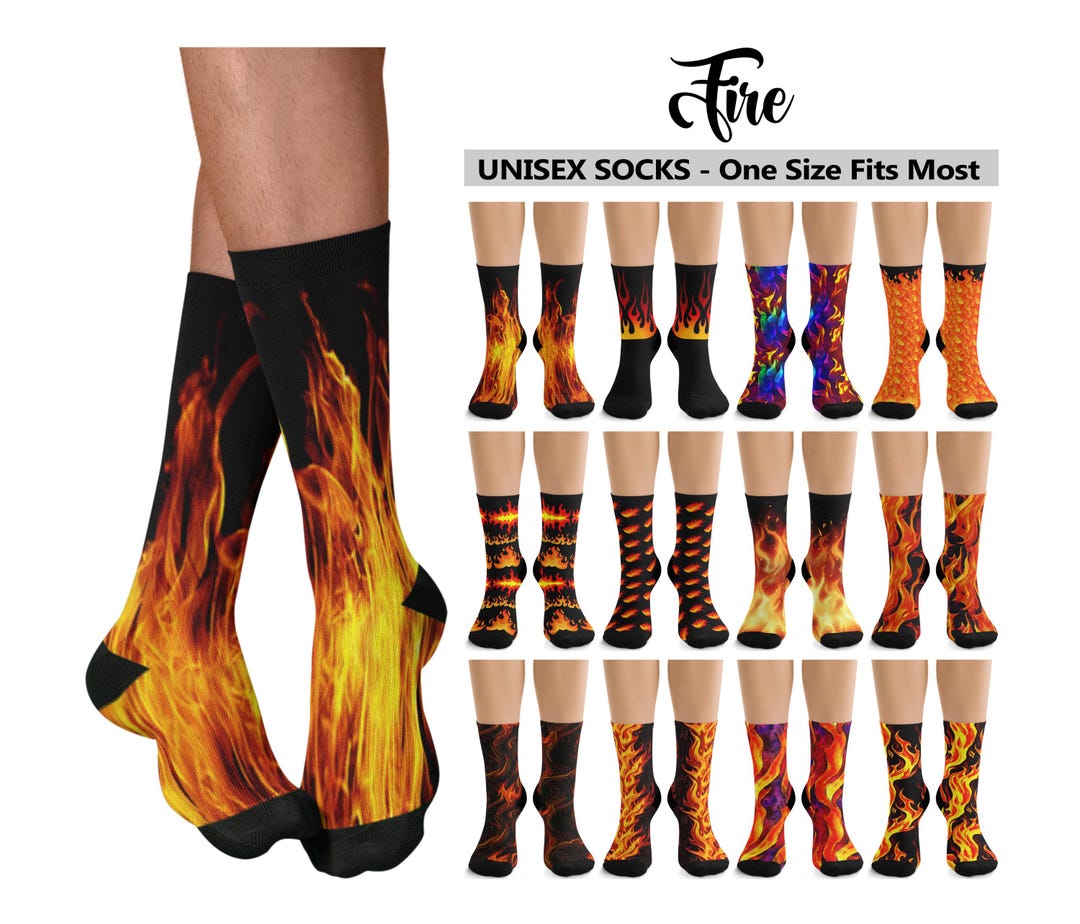 Fire Flames Crew Socks #1 - Unisex - Premium Quality - Fiery Flaming ...