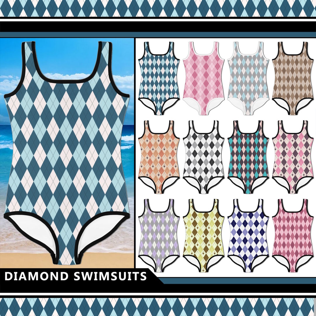 Kids Classic Diamond Pattern Swimsuit 1 Sizes 2T-20 Baby Teens Bathing ...