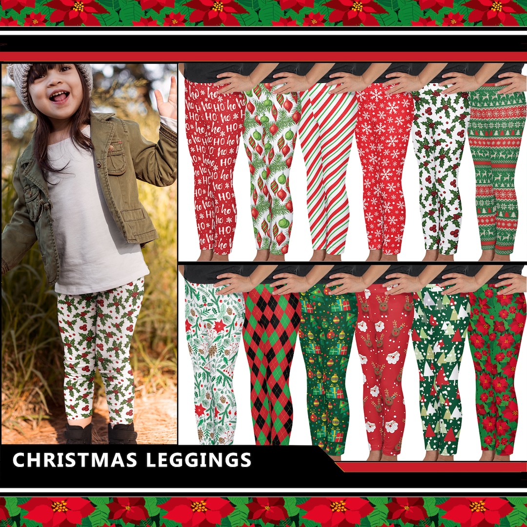 Kids Christmas Leggings 1 Boys Girls Baby Toddler Teen Santa Candy Cane ...