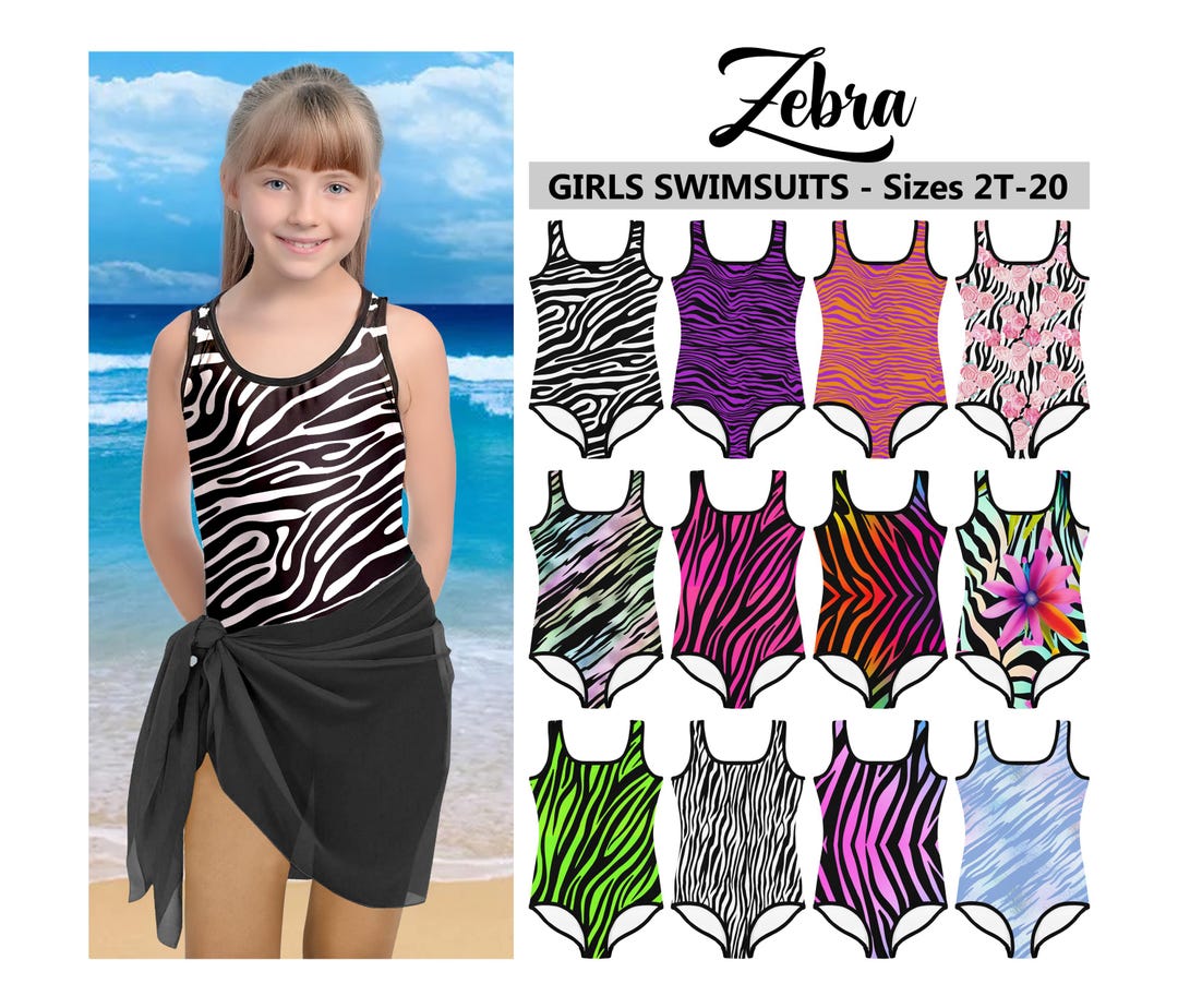 Kids Zebra Stripes Swimsuit #1 - Sizes 2T-20 - Baby Teens Bathing Suit ...