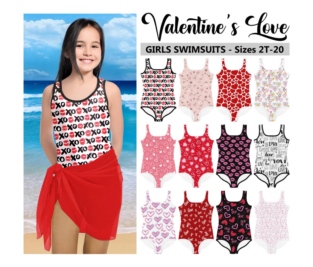 Kids Valentine's Day Swimsuit #1 - Sizes 2T-20 - Baby Teens Bathing ...