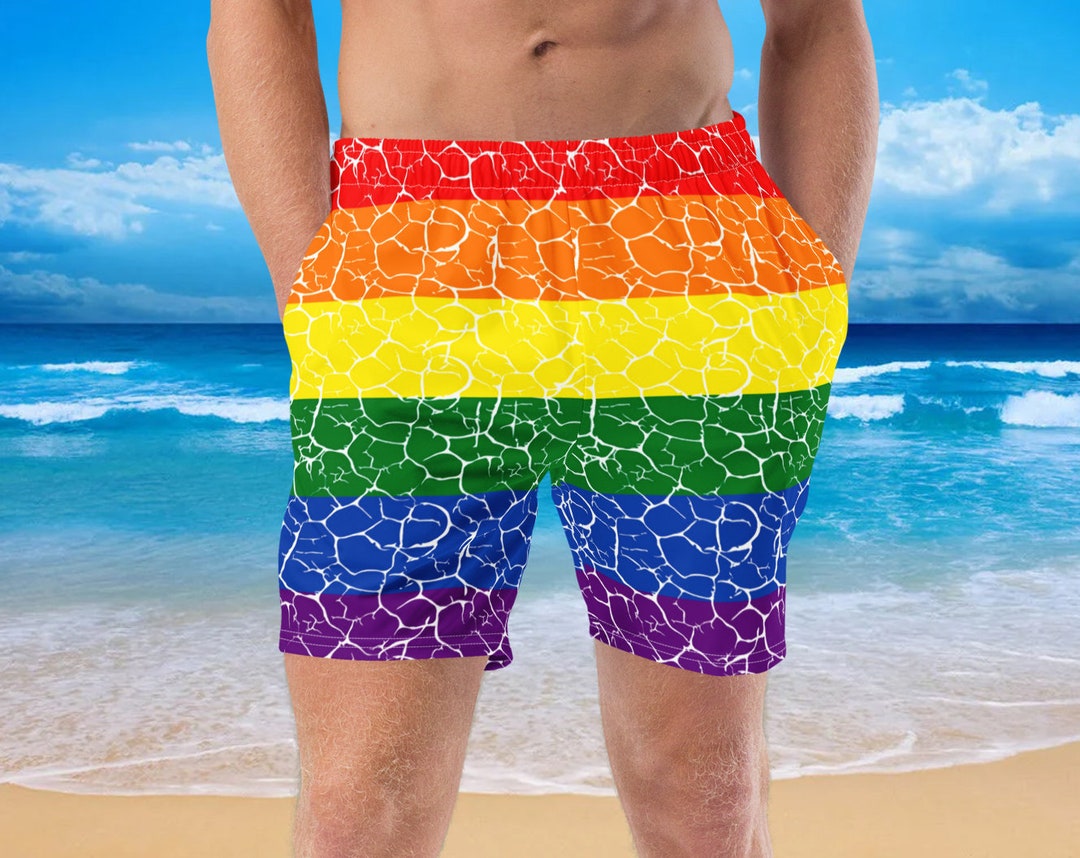 Mens Swim Trunks Gay Pride 1 Pride Month Parade Rainbow Etsy