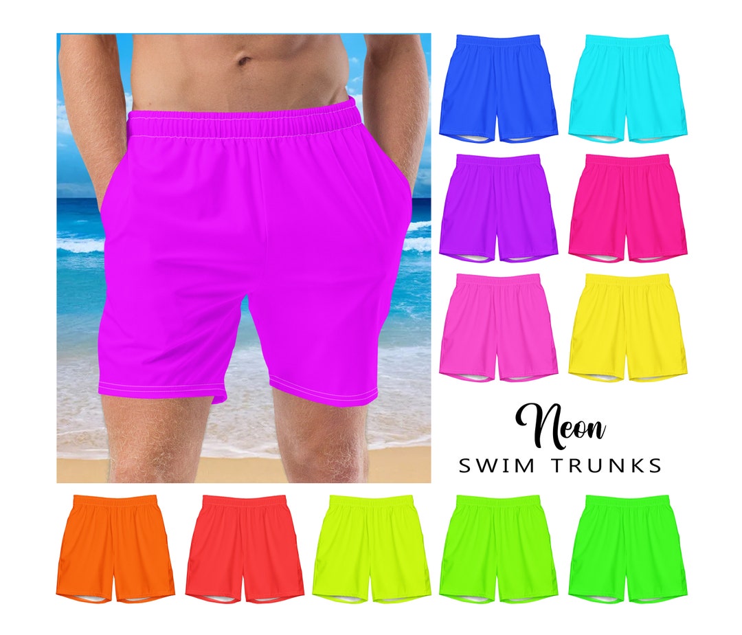 Men's Neon Swim Trunks 1 Solid Colors Glow Party Blue Cyan Magenta ...