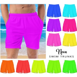 Men's Neon Swim Trunks 1 Solid Colors Glow Party Blue Cyan Magenta ...