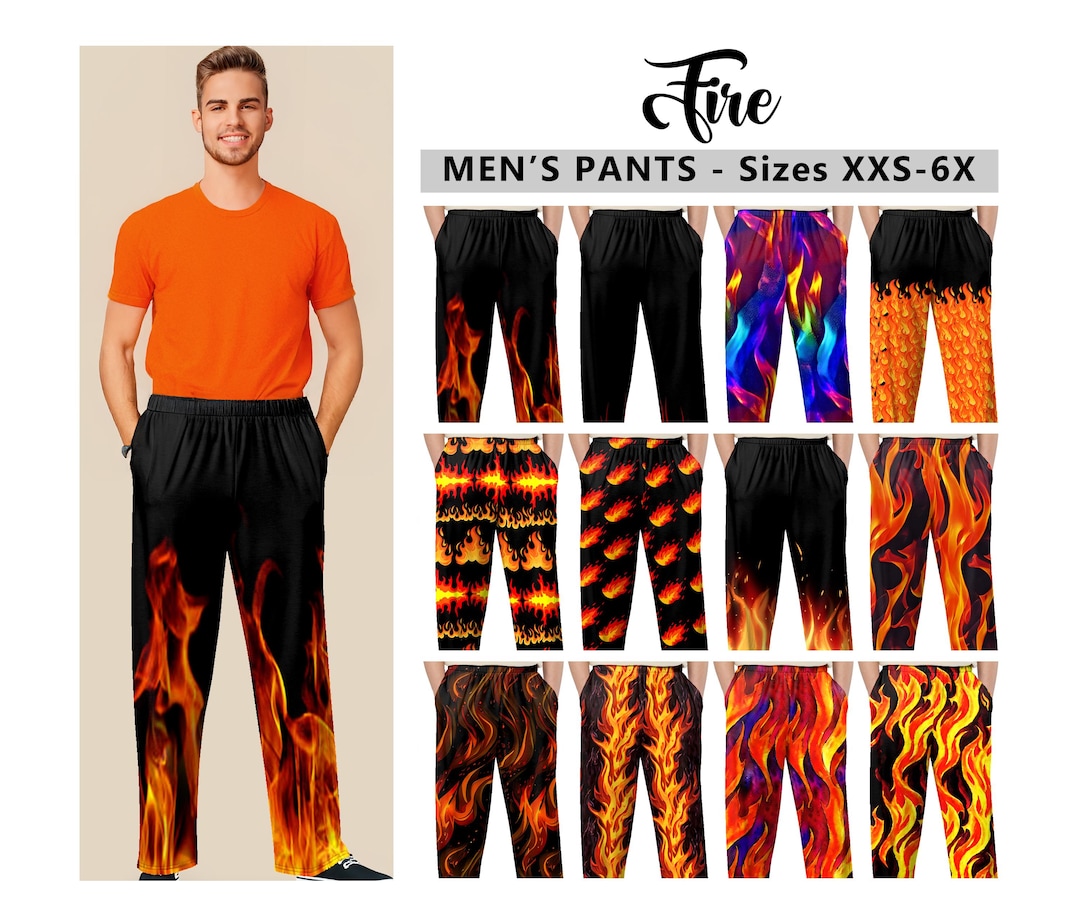 Men's Fire Flames Pants #1 - Wide Leg Pants - Fiery Flaming Pants ...
