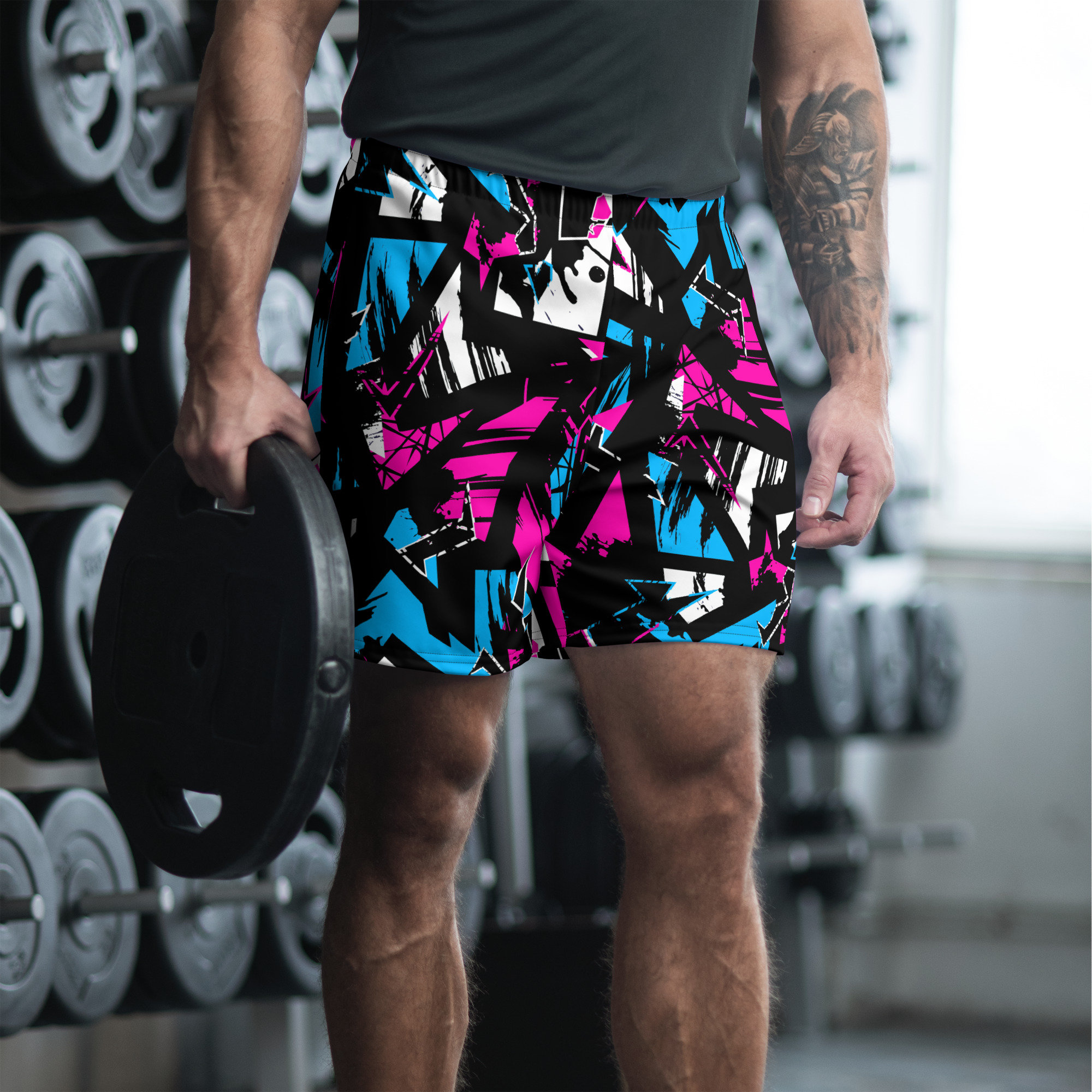 Mens Athletic Shorts - Abstract #2 - Geometric Art Neon Retro 80s 90s ...