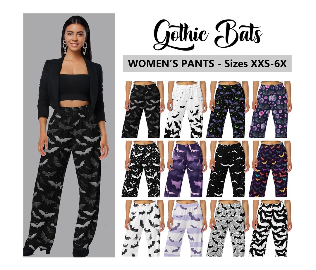 Women's Gothic Bats Pants #4 - Wide Leg Pants - Goth Fashion Halloween ...