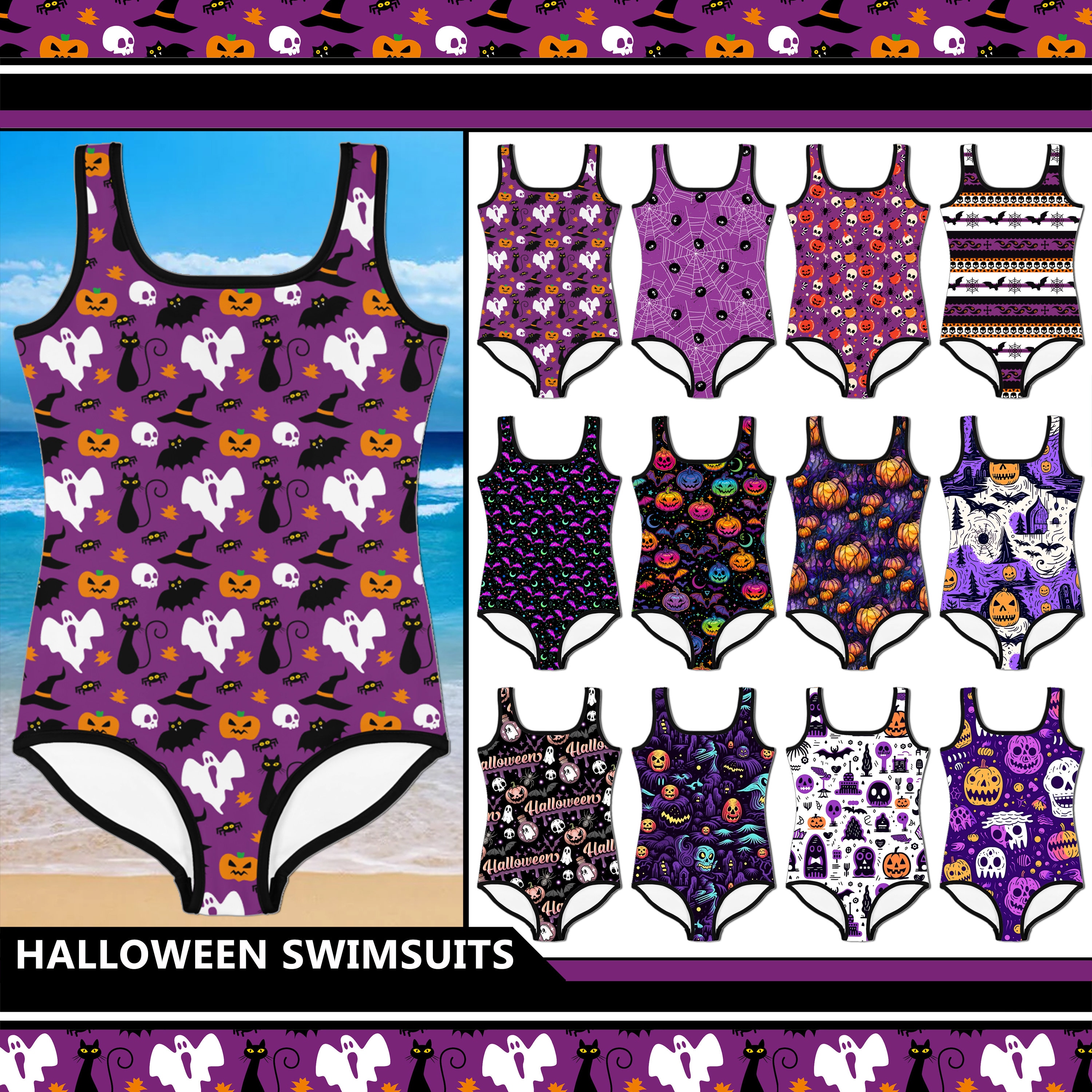 Kids Halloween Swimsuit 2 Sizes 2T-20 Baby Children's Teens Bathing ...