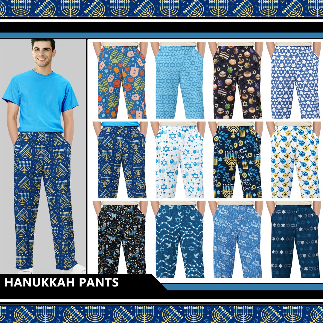 Men's Hanukkah Pants 1 Wide Leg Pants Star of David Dreidel Hebrew ...