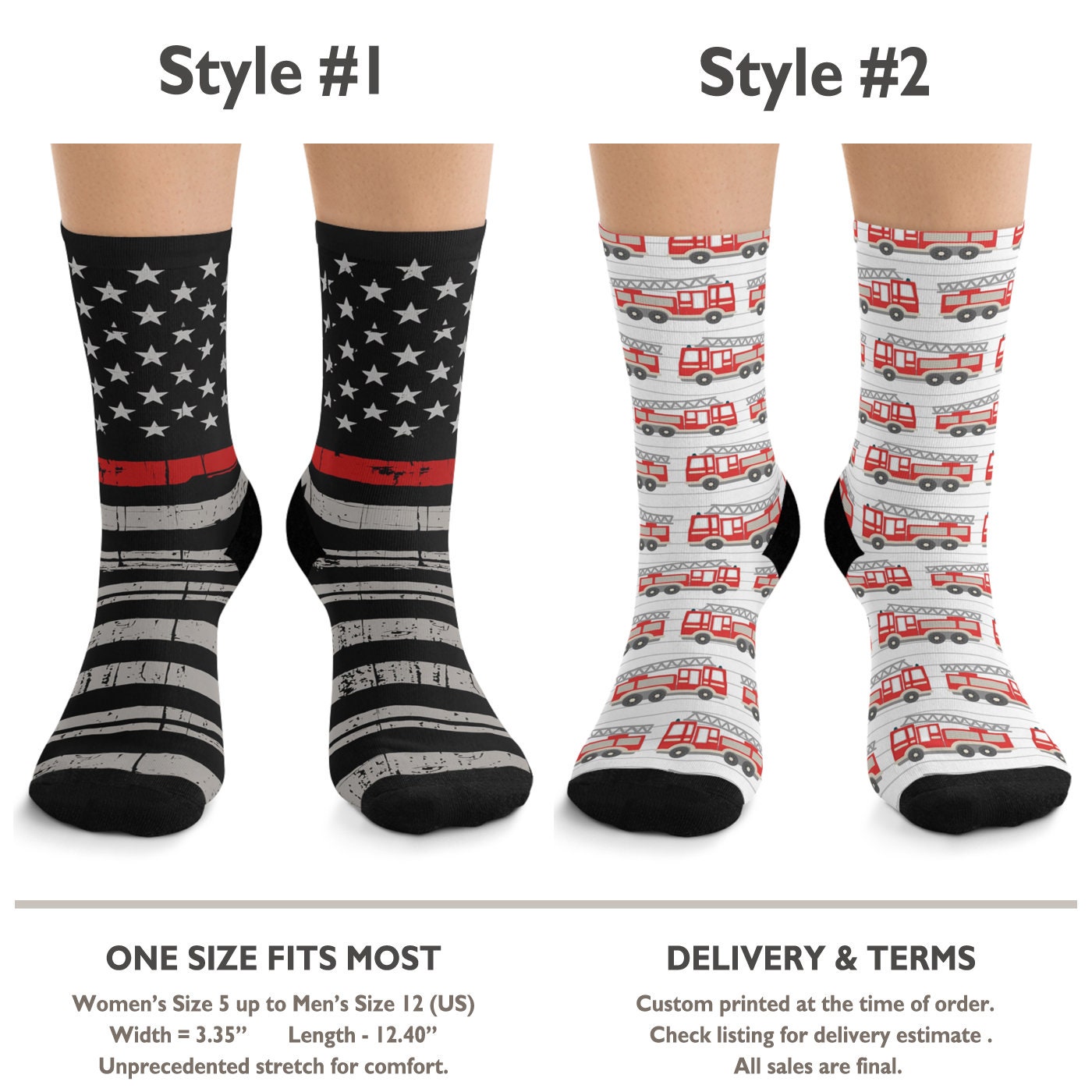 Firefighter Crew Socks 1 Unisex Premium Quality Thin Red Line American ...