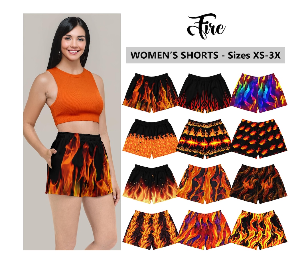 Women's Fire Flames Shorts #1 - Athletic Shorts - Flaming Flames Girl ...