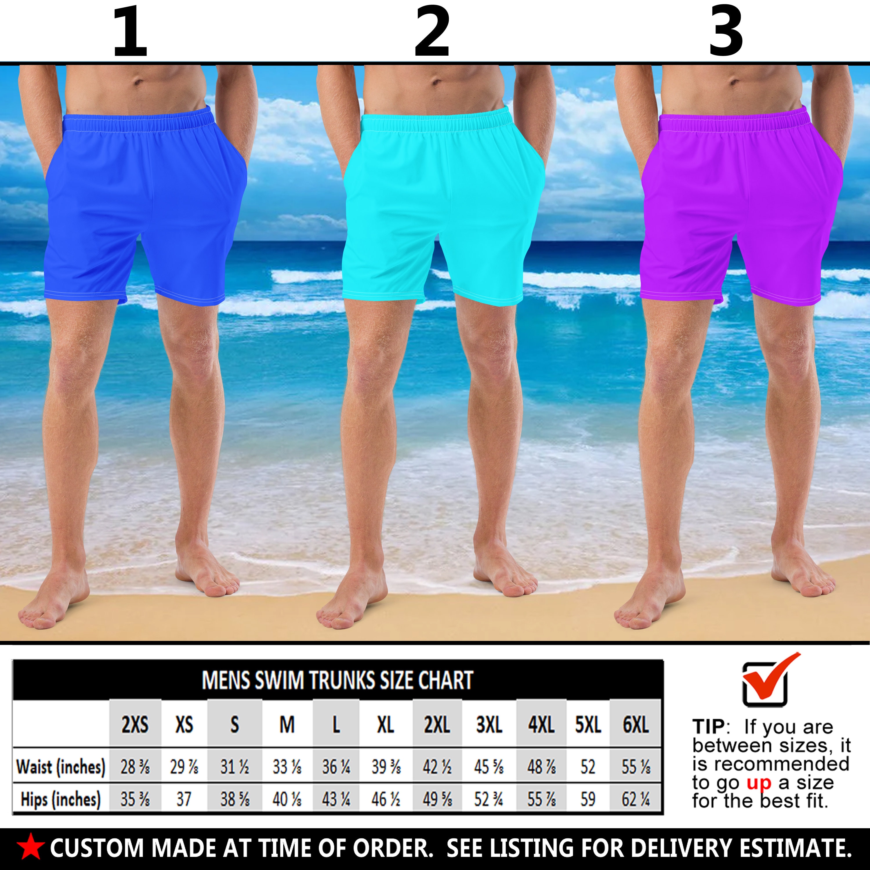 Men's Neon Swim Trunks 1 Solid Colors Glow Party Blue Cyan Magenta ...