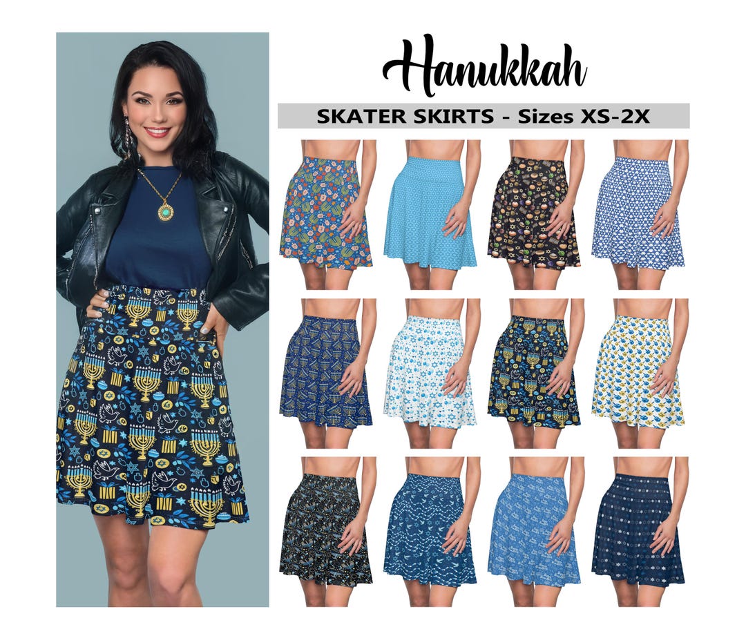 Hanukkah Skater Skirt #1 - Star of David Skirt, Dreidel, Hebrew Jewish ...