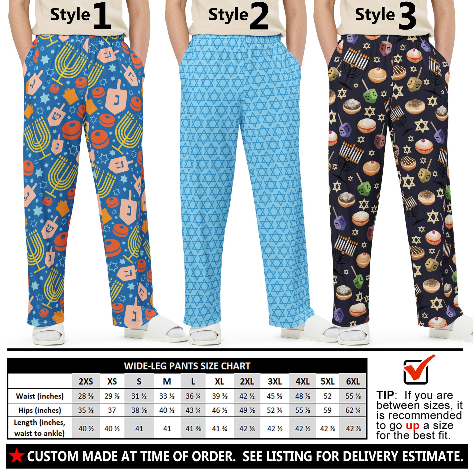 Men's Hanukkah Pants 1 Wide Leg Pants Star of David Dreidel Hebrew ...