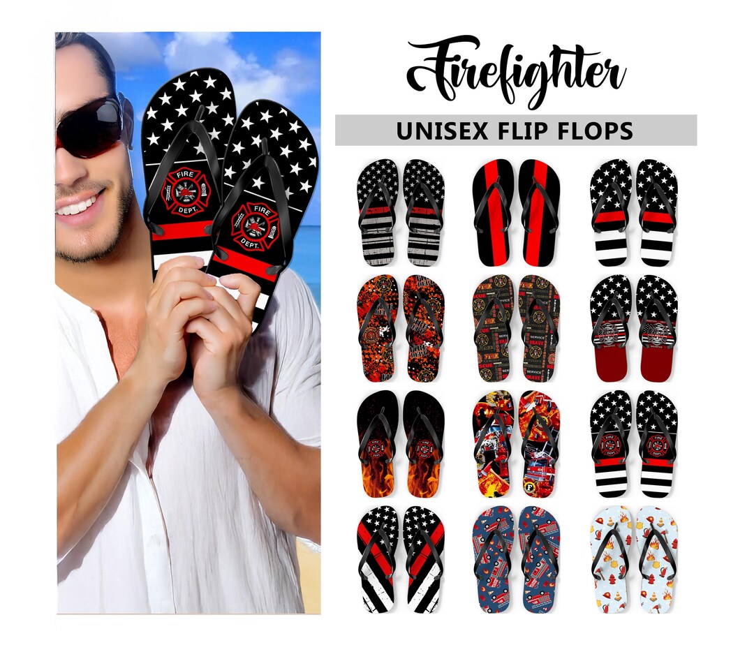 Firefighter Flip Flops: Thin Red Line American Flag, Summer Footwear - Etsy