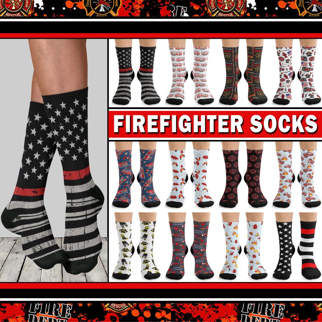 Firefighter Crew Socks 1 Unisex Premium Quality Thin Red Line American ...
