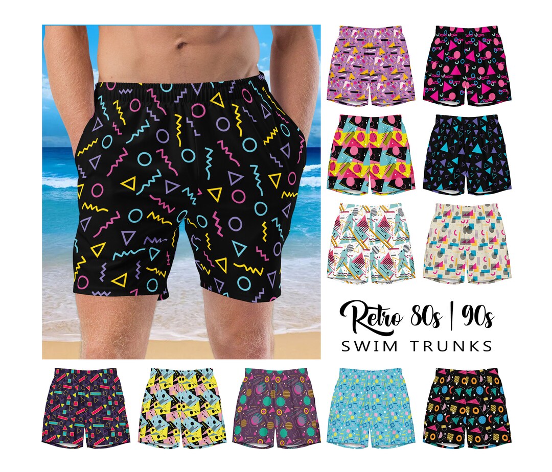 Men's Retro Neon 80s 90s Swim Trunks #7 Glow Party Memphis Bold ...