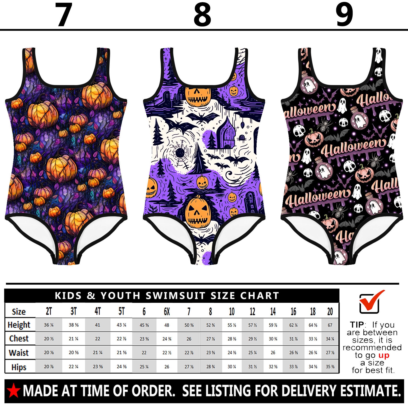 Kids Halloween Swimsuit 2 Sizes 2T-20 Baby Children's Teens Bathing ...