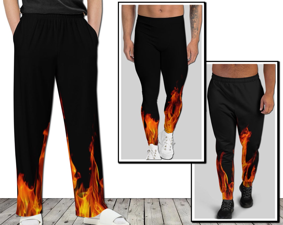 Mens Pants Fire 1 Athletic Leggings Joggers Fashion on Fire Fiery ...