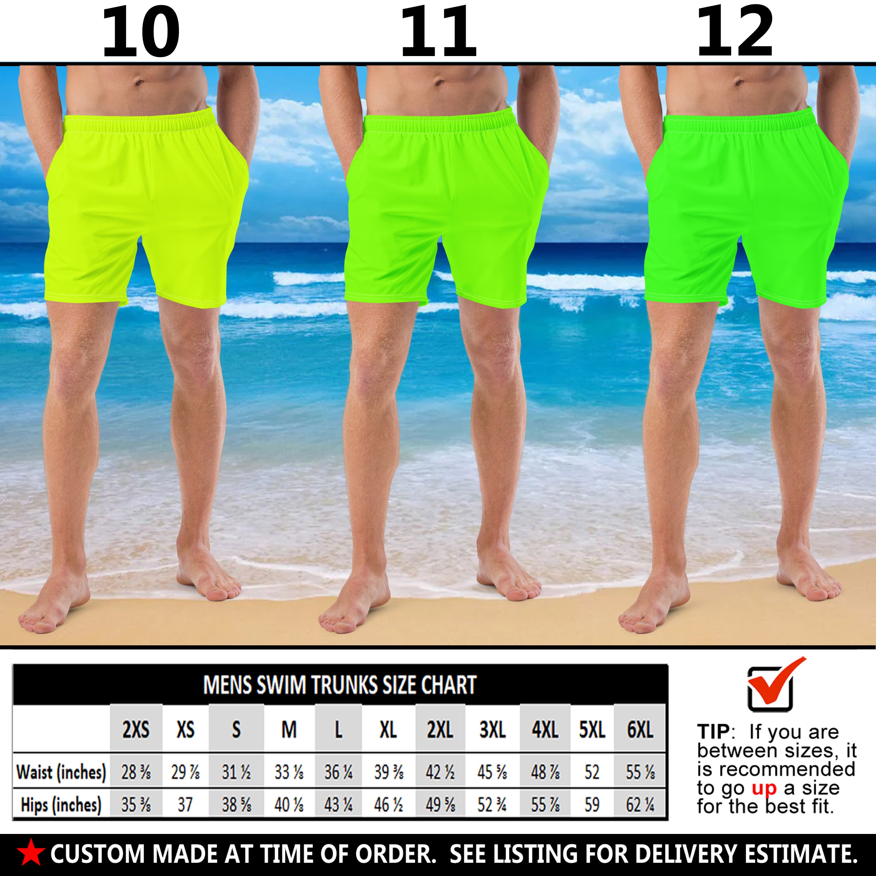 Mens Neon Swim Trunks 1 Solid Colors Glow Party Blue Cyan - Etsy