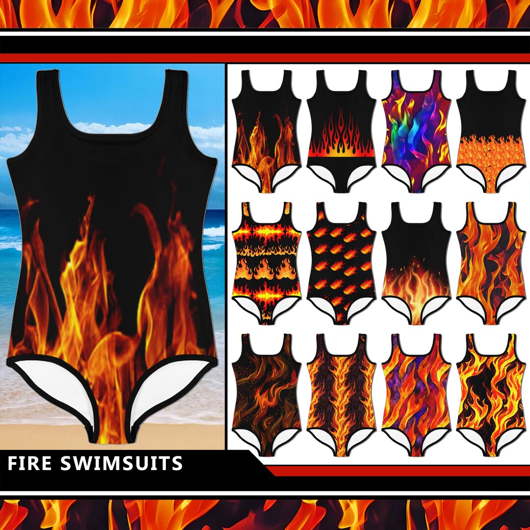 Kids Fire Flames Swimsuit 1 Sizes 2T-20 Baby Teens Bathing Suit Fiery ...