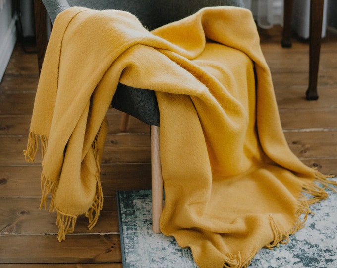 Throw Blanket Wool Mustard Wool Blanket Throw Sofa Throw - Etsy