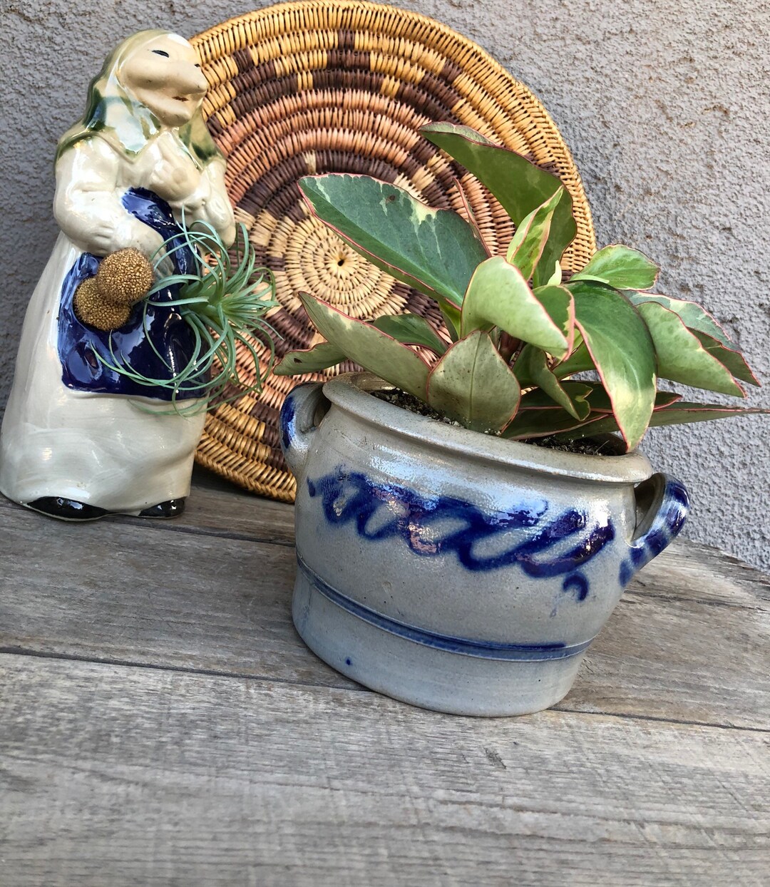 German Pottery Salt Glaze Planter / Cache Pot W/ Handles / Crock / Jar ...