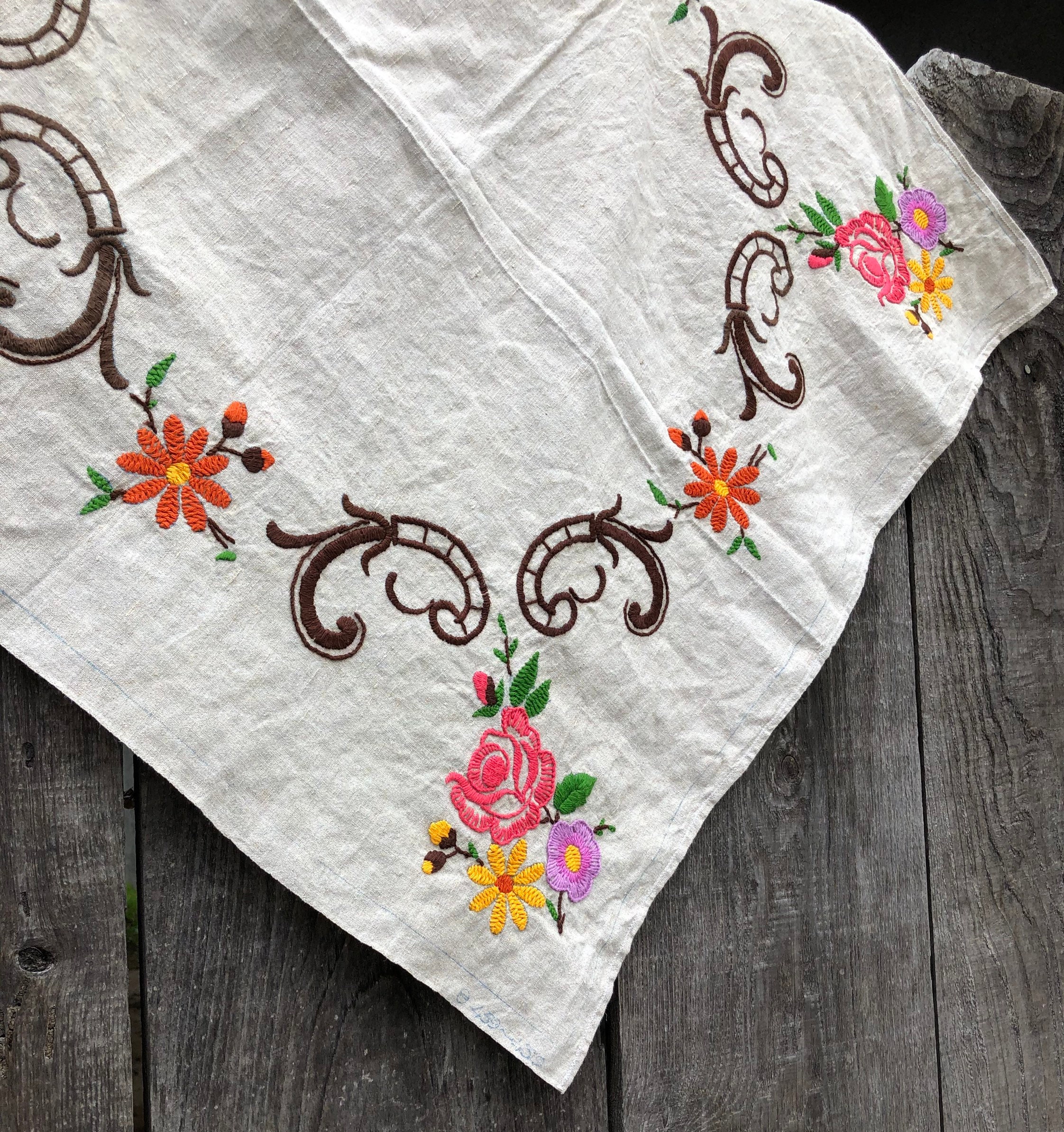 Vintage Swedish Embroidered Square Table Cloth - Floral - Hand Made ...